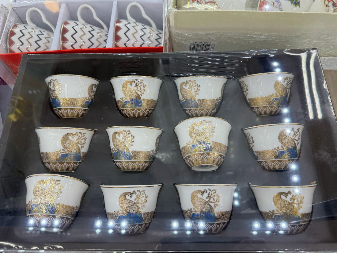 Traditional Handleless Tea Cup Set – Royal Peacock Design – Afghan Market